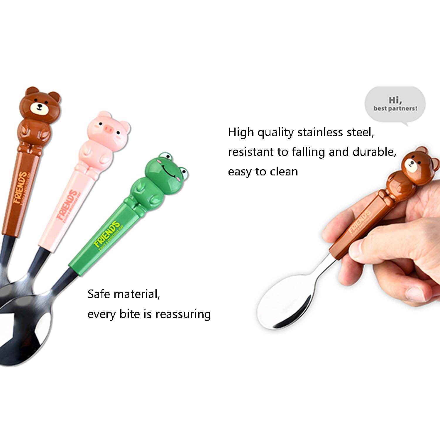 LVGADR 3 Piece Stainless Steel Dinner Spoons Set, Spoons Silverware Set,Cartoon spoon，Table Soup Spoons Set,Mirror Finish & Dishwasher Safe