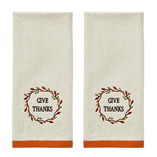 SKL Home Harvest Wreath Thanks Hand Towel Set, White 2 Count