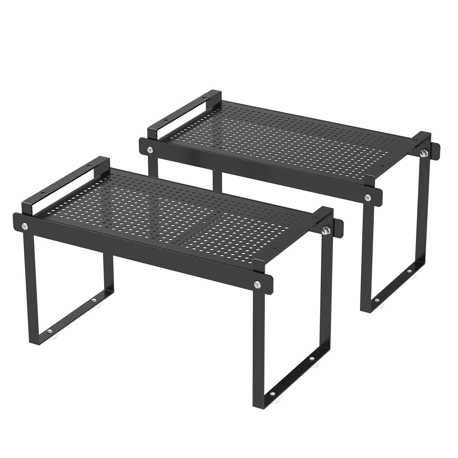 NATFAIRY Under Sink Organizers and Storage, Under Cabinet Organizer with 2-Tier Capacity, Multi-Purpose Standing Storage Shelf for Bathroom Kitchen Storage, Black Hollow-Out