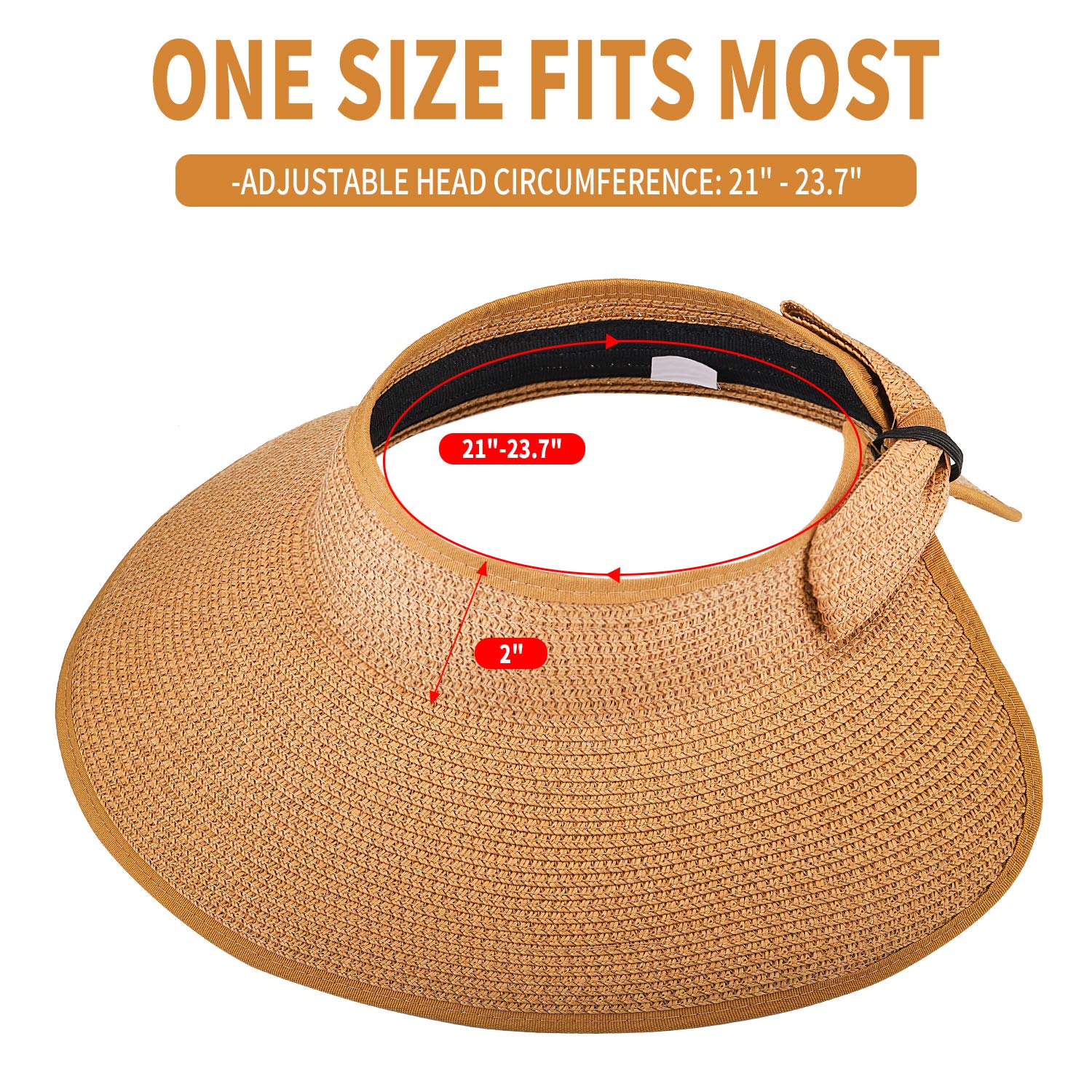 MEINICY 3PCS Foldable Straw Sun Visor Hats for Women, Wide Brim Ponytail Summer Beach Hat, Protect Your Skin Easily (Nature+Black+Beige 3PCS)…