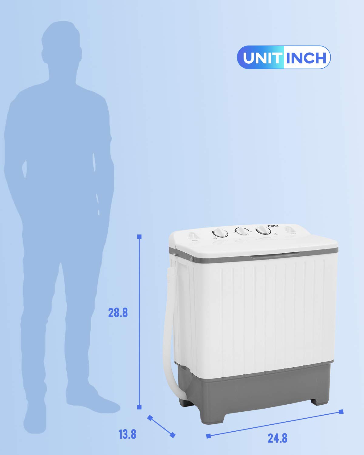 Portable Washing Machine 17 lbs Mini Compact Twin Tub Washer with Wash and Spin Dryer Combo Cloths Washing, Machine Lightweight Small Laundry Washer for Home, Apartments, Dorms, College Rooms(White)