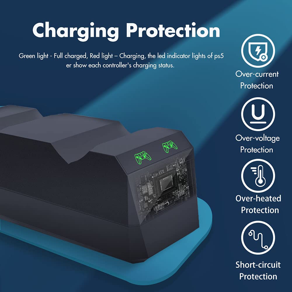 PS5 Controller Charger Station for Sony PS5 Charging Station, Dual Ps5 Charging Dock for Ps5 Charging Controller, Fast Dual Charger with USB C Cable, LED Strap and Indicators - PS5 Charger