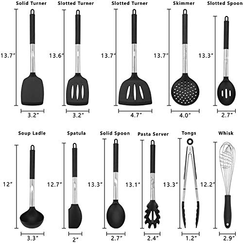 LMMDP Silicone Cooking Kitchen Utensils Set Stainless Steel Handle Spatula Spoon Tongs Whisk Cookware Kitchen Tools Set (Size : 12 Pieces)
