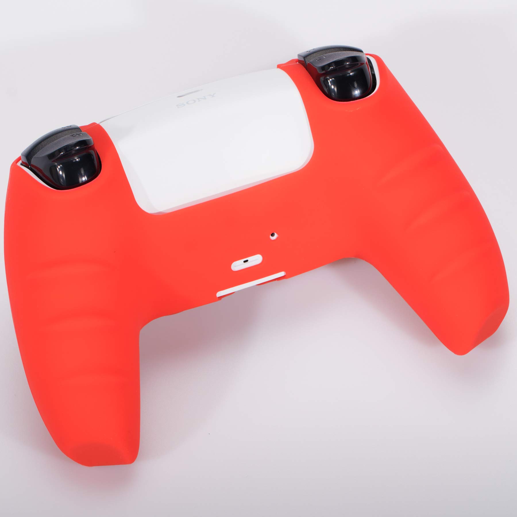 Playrealm Soft 3D Dots Silicone Skin Cover x 1 & Thumb Grips x 8 for PS5 Dualsenese Controller (Red)