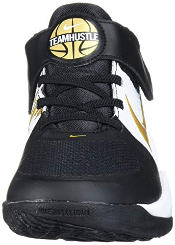 Nike Unisex-Kid's Team Hustle D 9 Pre School Basketball Shoe, Black/Metallic Gold-White, 3Y Regular US Little Kid