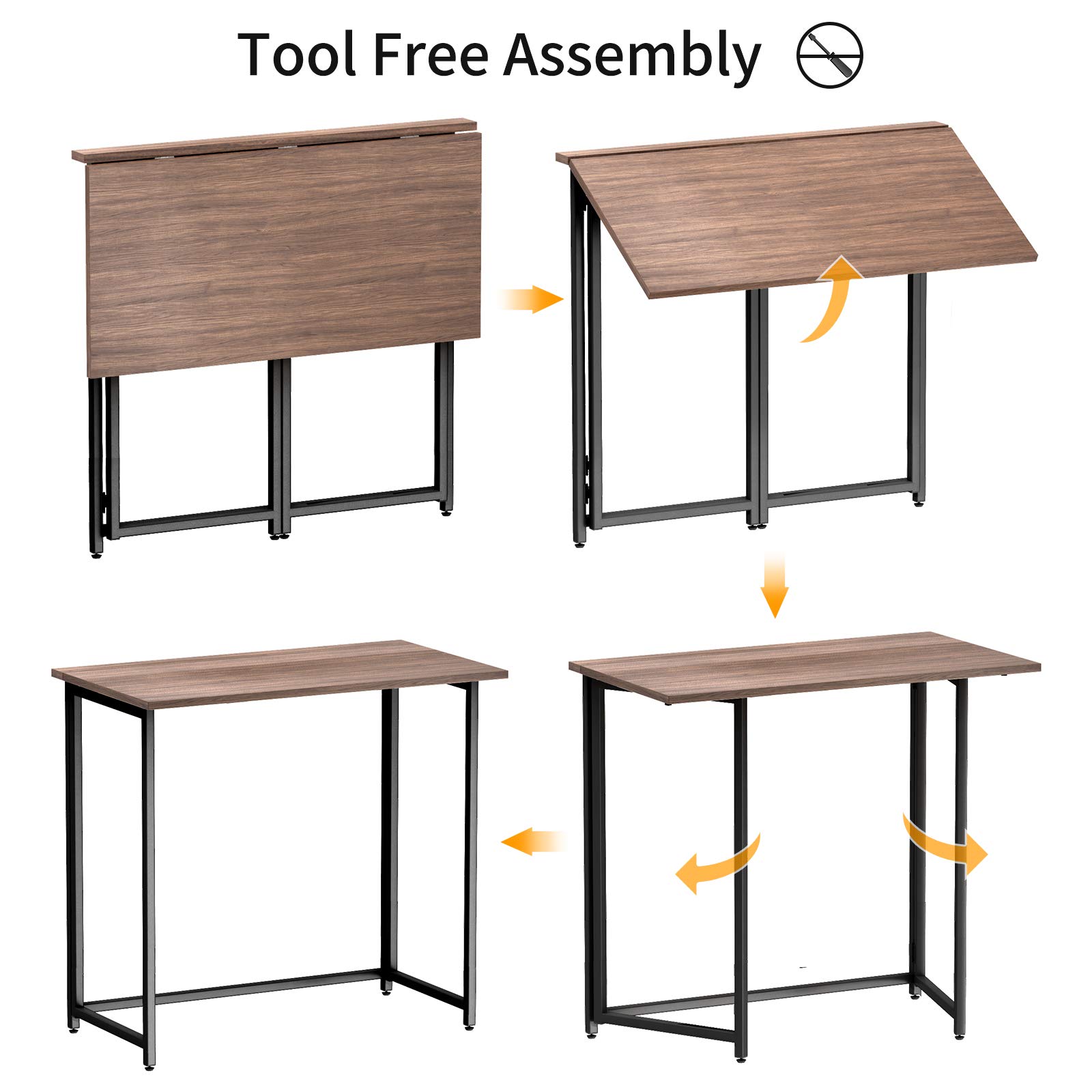 NOBLEWELL Folding Desk No Assembly Small Foldable Computer Desk, Home Office Writing Desk for Small Space, Grained Brown