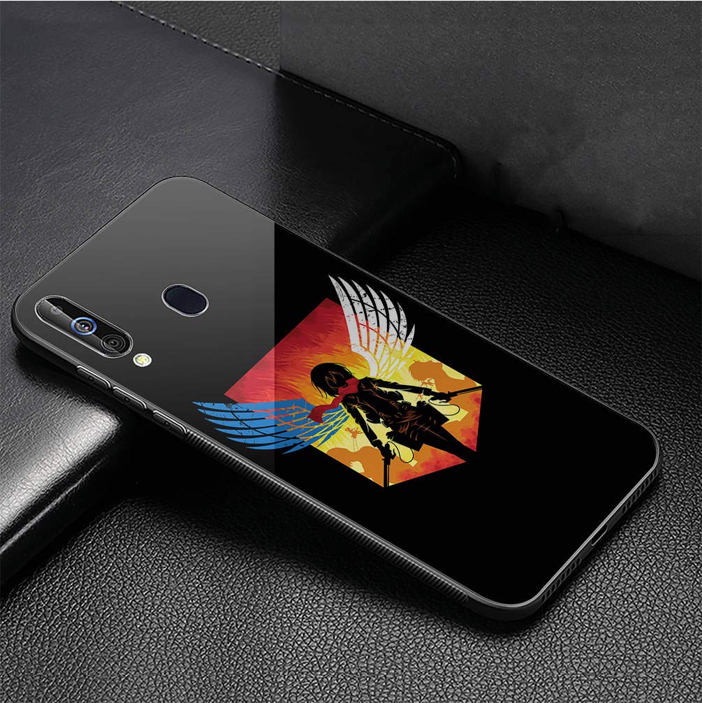 Luxury Phone Case for Samsung Galaxy A40 Cover,9H Tempered Glass Back Cover Soft Silicone Anti Scratch Bumper Design LB-139 Attack on Titan Protective Case