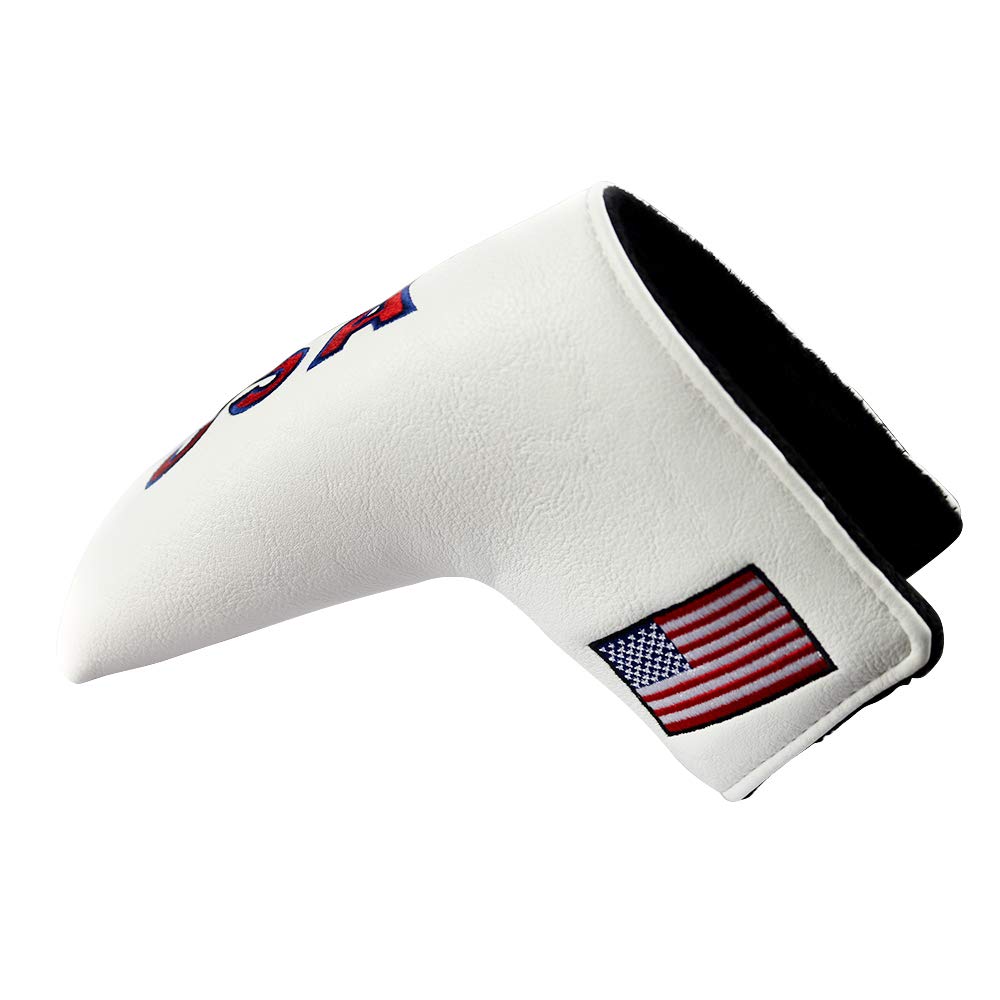 Myartte Golf Head Cover Putter Cover Magnetic Closure Blade Putter(White American Flag)
