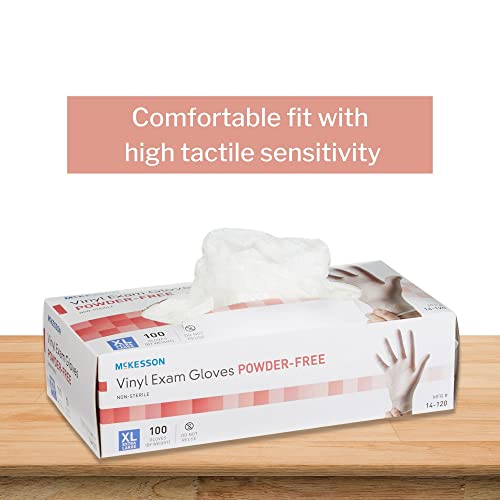 McKesson Vinyl Exam Gloves, Non-Sterile, Powder-Free, XL, 100 Count, 1 Box