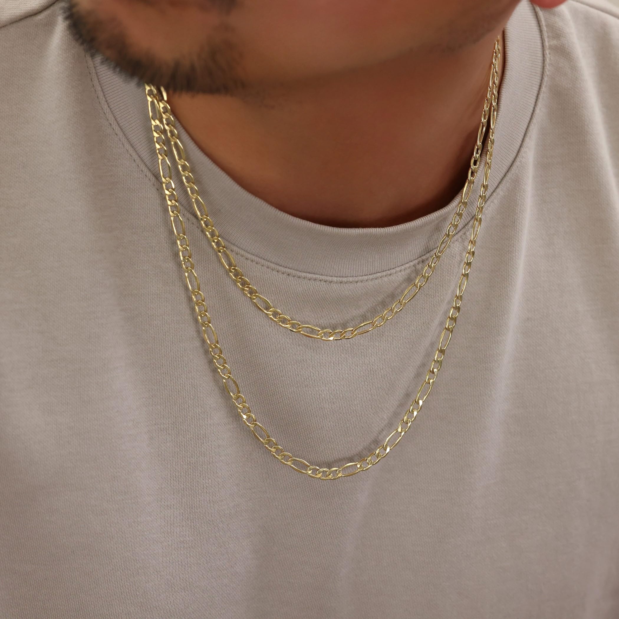 Nuragold 10k Yellow Gold 5.5mm Figaro Chain Link Pendant Necklace, Mens Womens Jewelry 16" 18" 20" 22" 24" 26" 28" 30"
