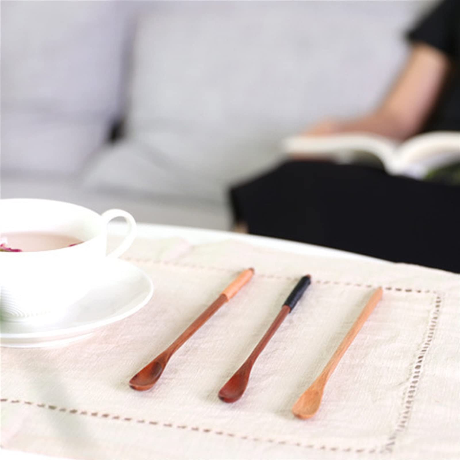 MABSSI Long Handle Wood Spoon for Honey Rice Soup Dessert Coffee Tea Mixing Kitchen Utensil Tools Teaspoon Catering Bamboo Wooden Spoon
