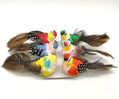 LWINGFLYER 6pcs 4.3" Artificial Simulation Foam Birds Clip on Sparrow Spotted Feather Bird Ornaments for Craft Christmas Decoration Home Garden Party Accessories