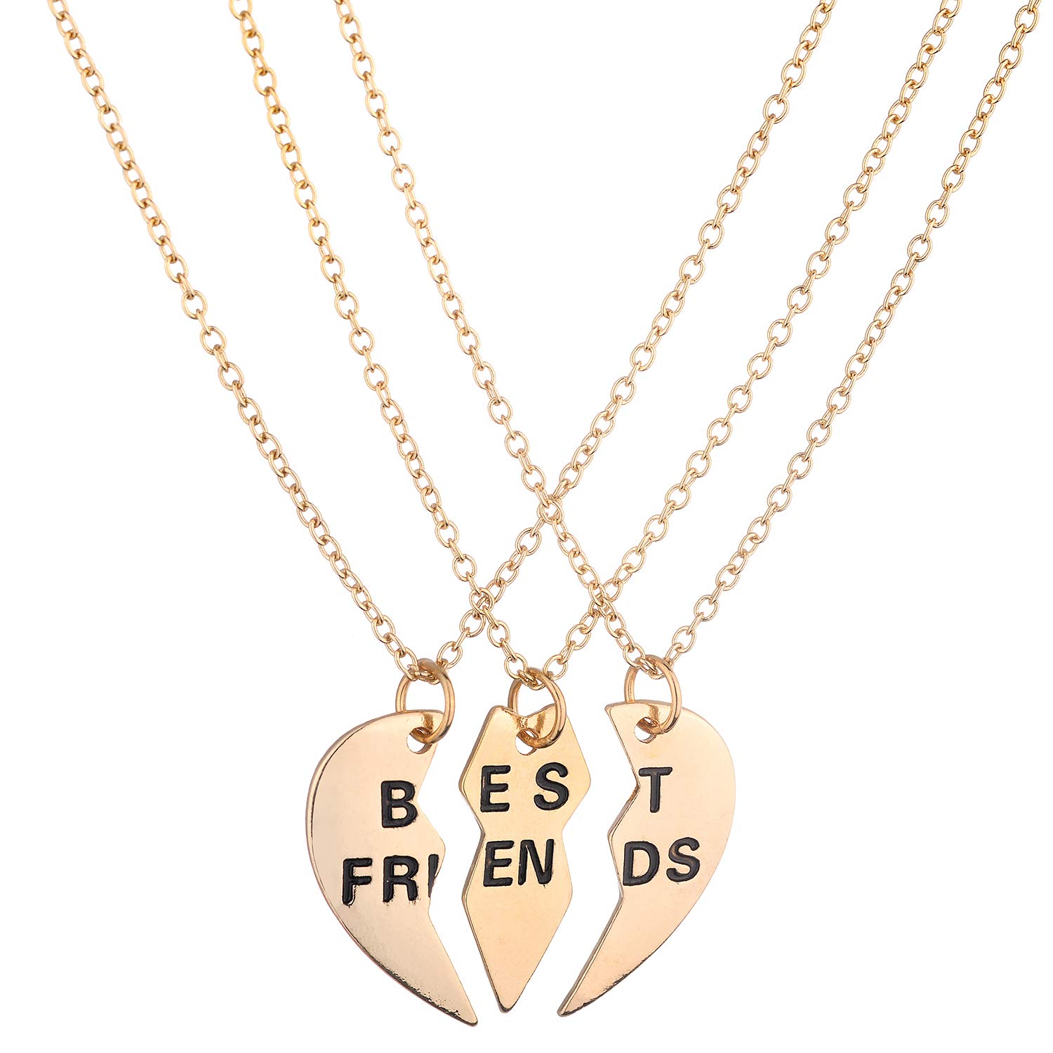 LUX ACCESSORIES Gold Tone Best Friends BFF Broken Heart Necklace Set (3pc)