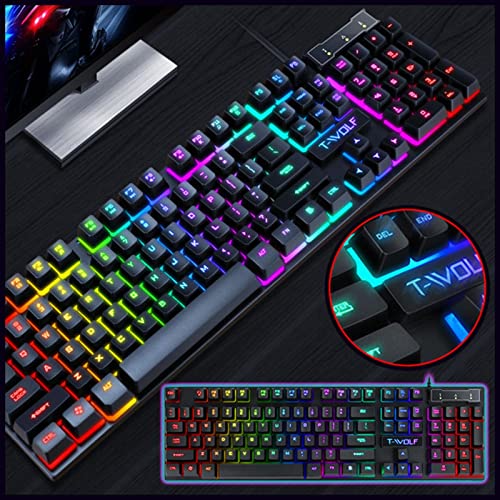 RRGB Backlit Membrane Gaming Keyboard with Multimedia Keys Mechanical Feel Dedicated Media Control,C5 (Black)