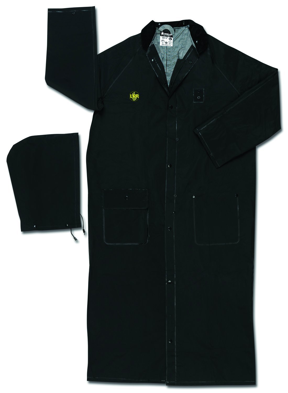 MCR Safety FR267CX2 60-Inch Classic Plus PVC/Polyester Flame Resistant Ridercoat with Detached Hood, Black, 2X-Large