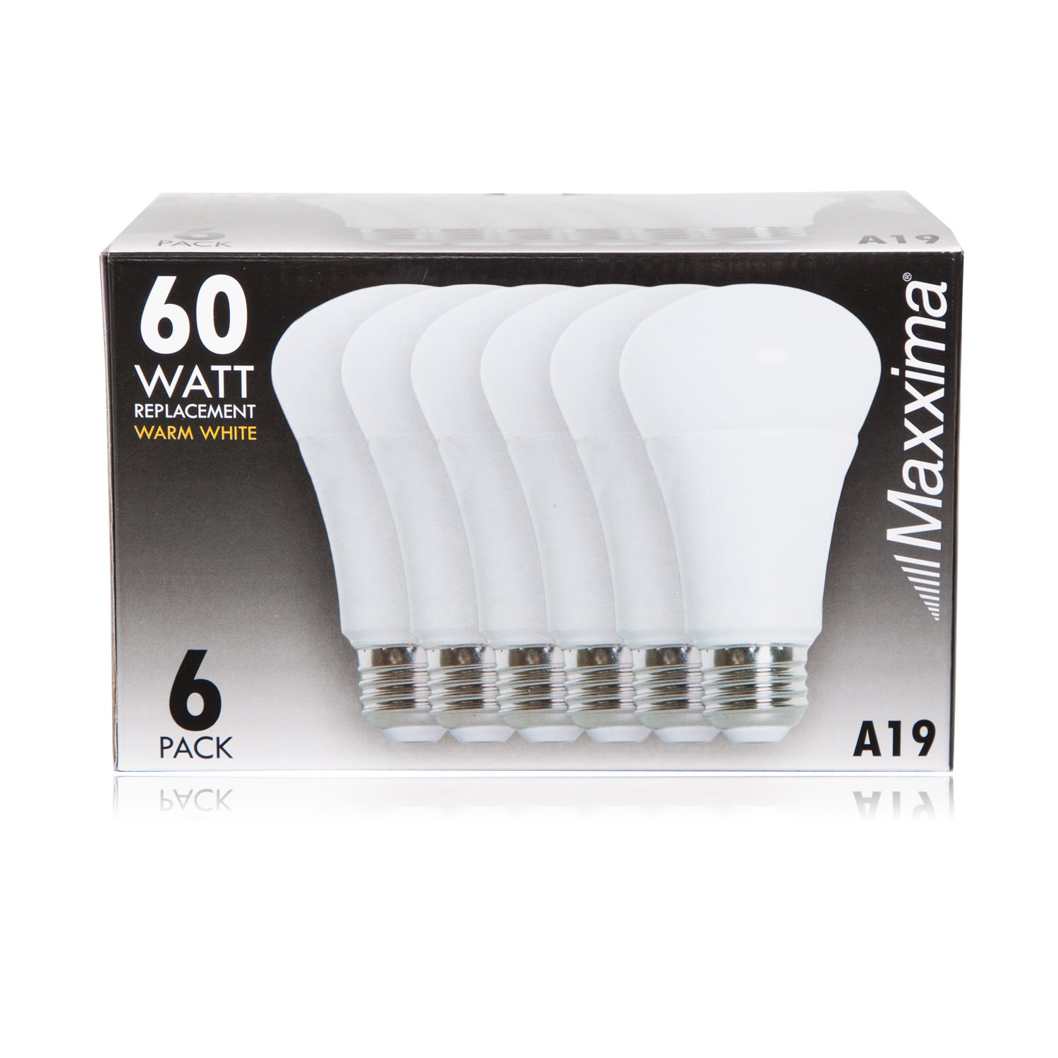 Maxxima LED A19-800 Lumens 60 Watt Equivalent Warm White (2700K) Light Bulb, 10 Watts (Pack of 6)
