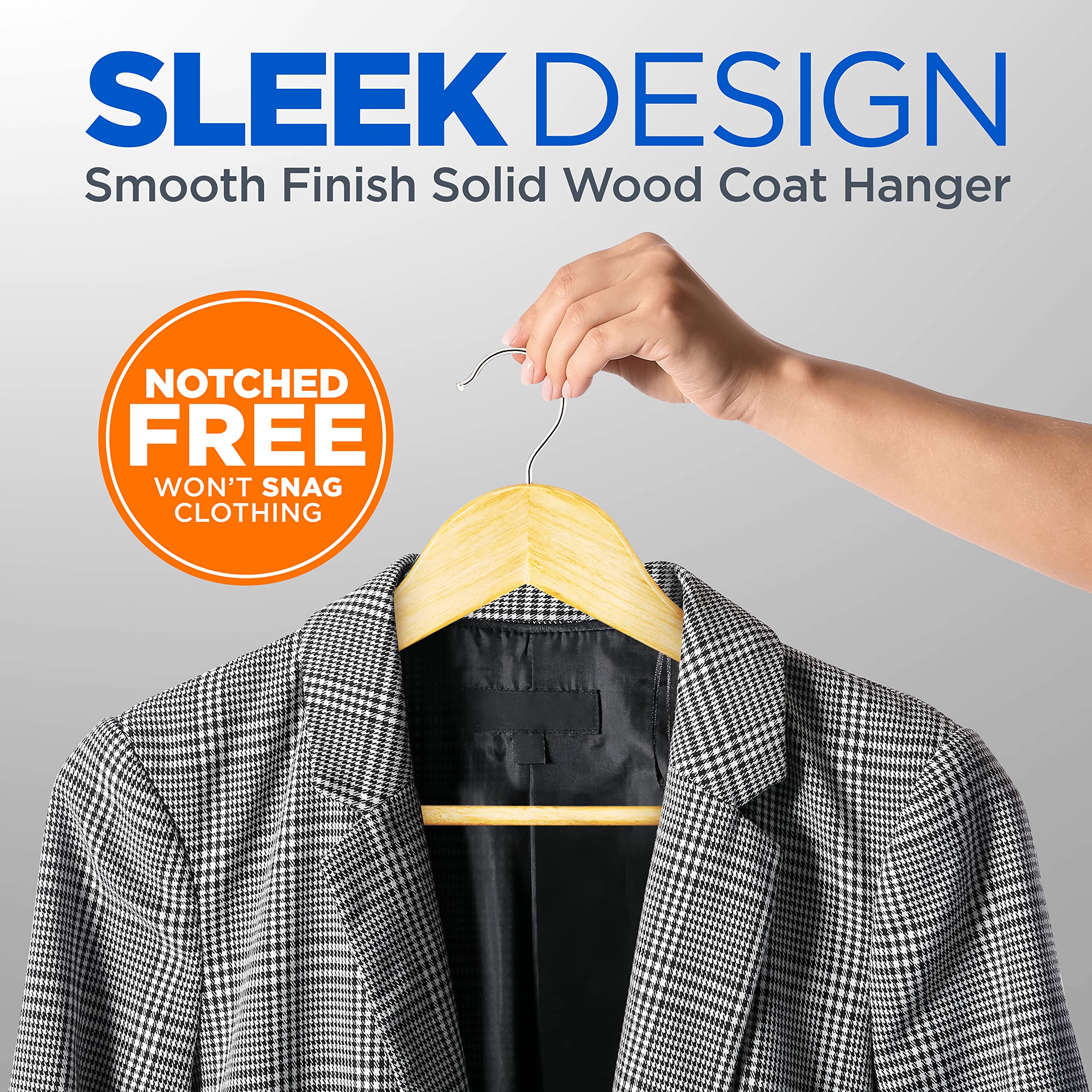 SereneLife Premium Solid Wooden Hangers - Smooth Finish Space Saving Heavy Duty Suit Clothes Hanger Set w/ 360 Degree Swivel Metal Hook, Precisely Cut Notches, for Coats Jackets Pants Dress (20-Pack)