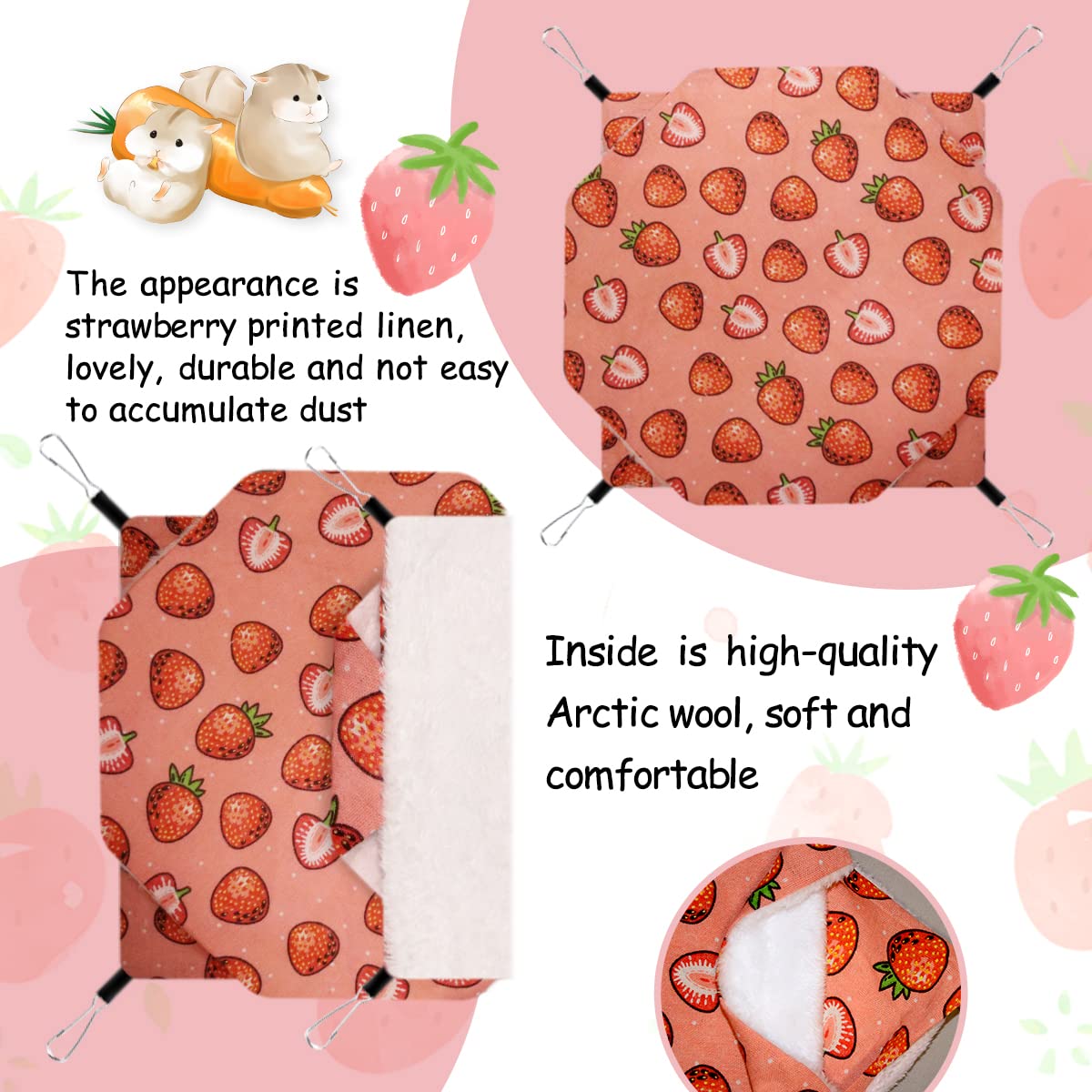 LYART Guinea Pig Rat Ferret Hammock and Warm Bed Small Pet Hideout Tunnel Cave Hanging Bunkbed Hammock Cage Toy for Hamster Sugar Glider Squirrel (1.Hammock)