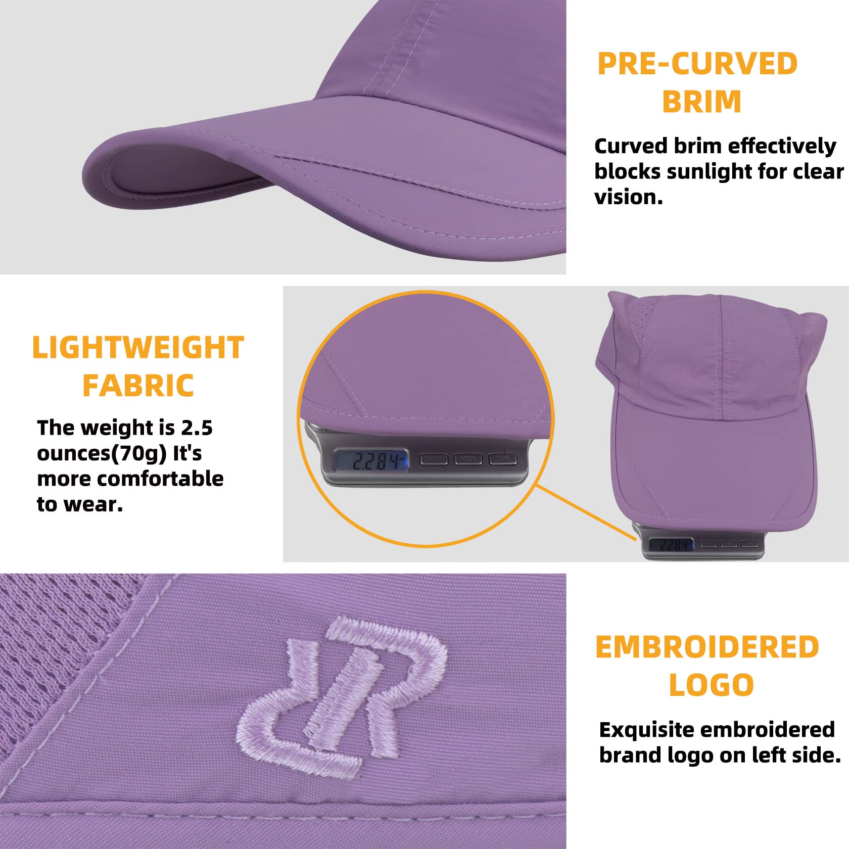 RRvane Unstructured Outdoor Sports Hat Polyester Quick Dry Running Cap, Unisex Baseball Cap Fit for 22"~24-3/8" (Lavender)