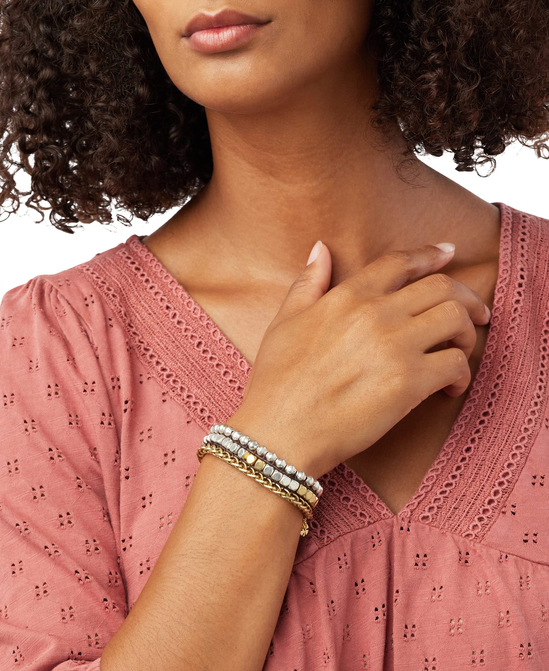 Lucky Brand "Royal Jewels" Two-Tone Mixed Two-Tone Faux Wrap Bracelet, 7"