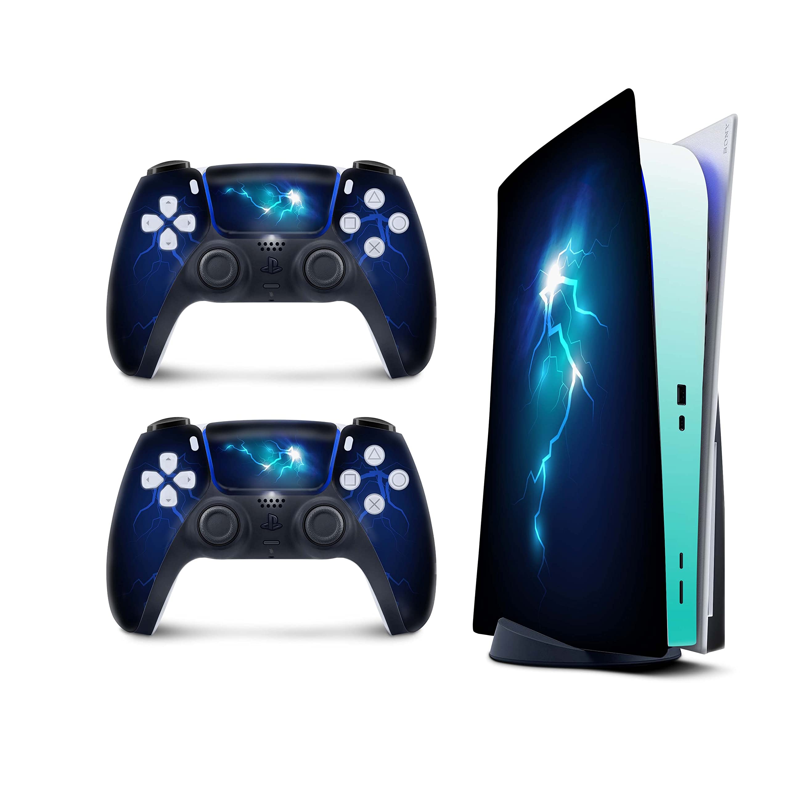 skin for PS5 Skin Blue for PlayStation 5 Console and 2 Controllers, ps5 cover Vinyl 3M Decal ps5 Stickers Full wrap Cover (Disk Edition)
