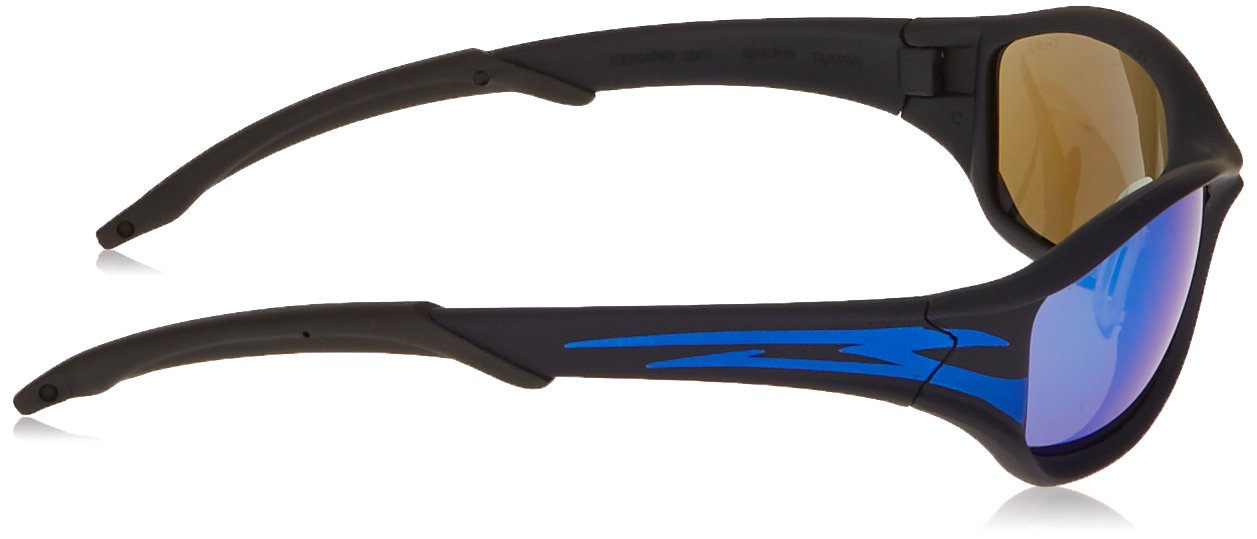MCR Safety TB148B Tribal Hybrid Temple Design Safety Glasses with Onyx/Blue Tattoo Frame and Blue Diamond Mirror Lens