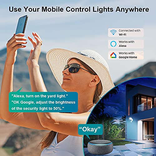 USTELLAR 2 Pack 50W Smart Outdoor LED Security Light Tunable White 2700K-6500K Motion Sensor Exterior WiFi Flood Light Fixture Alexa Warm Wired Floodlight Google Outside Spotlight House Yard Garage
