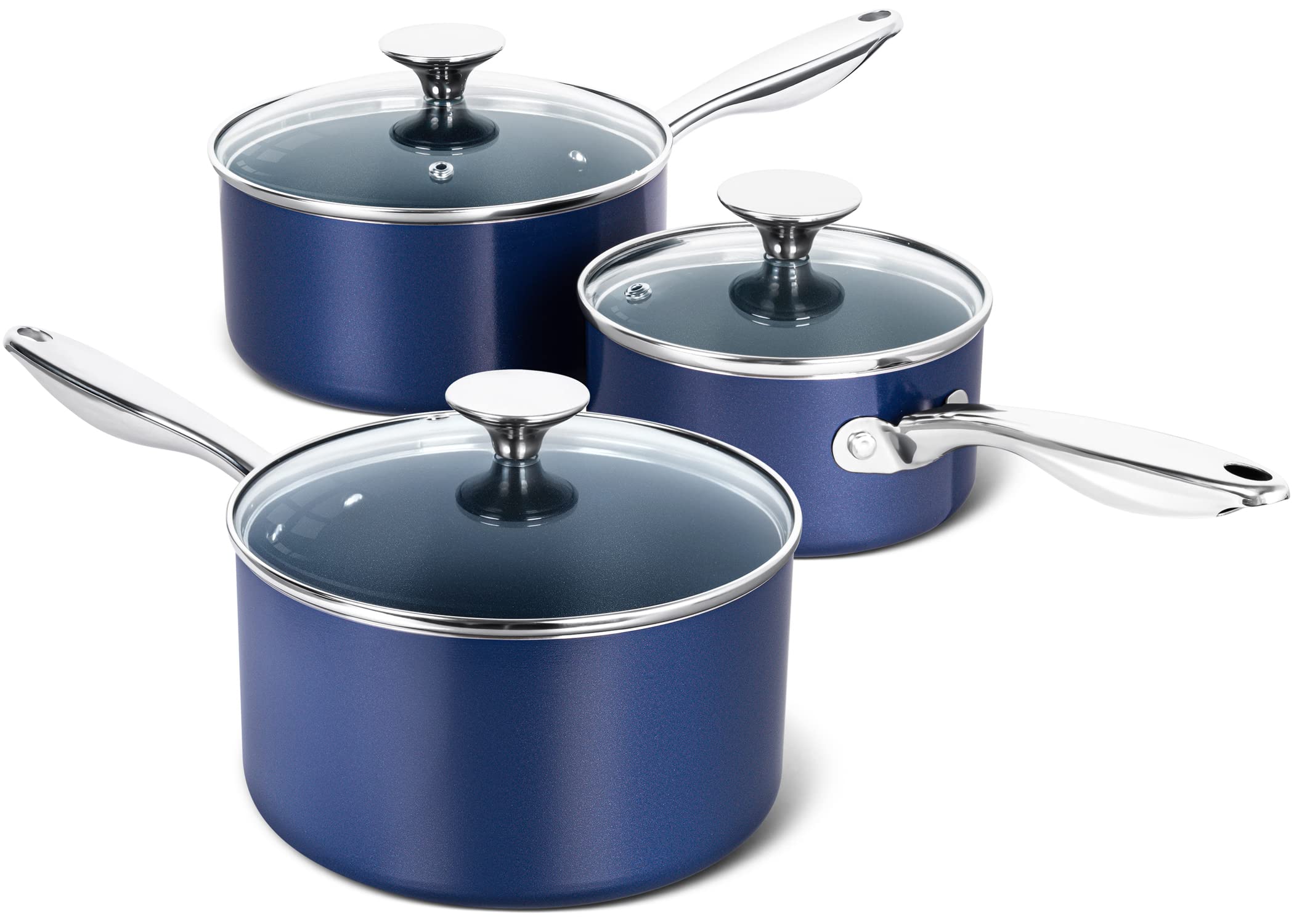 MICHELANGELO Nonstick Sauce Pan, Ceramic Saucepans with Lids, 1Qt & 2Qt & 3Qt Sauce Pan Sets, Nonstick Sauce Pans with Lids, Small Pots with Stainless Steel Handle, Oven Safe, Blue