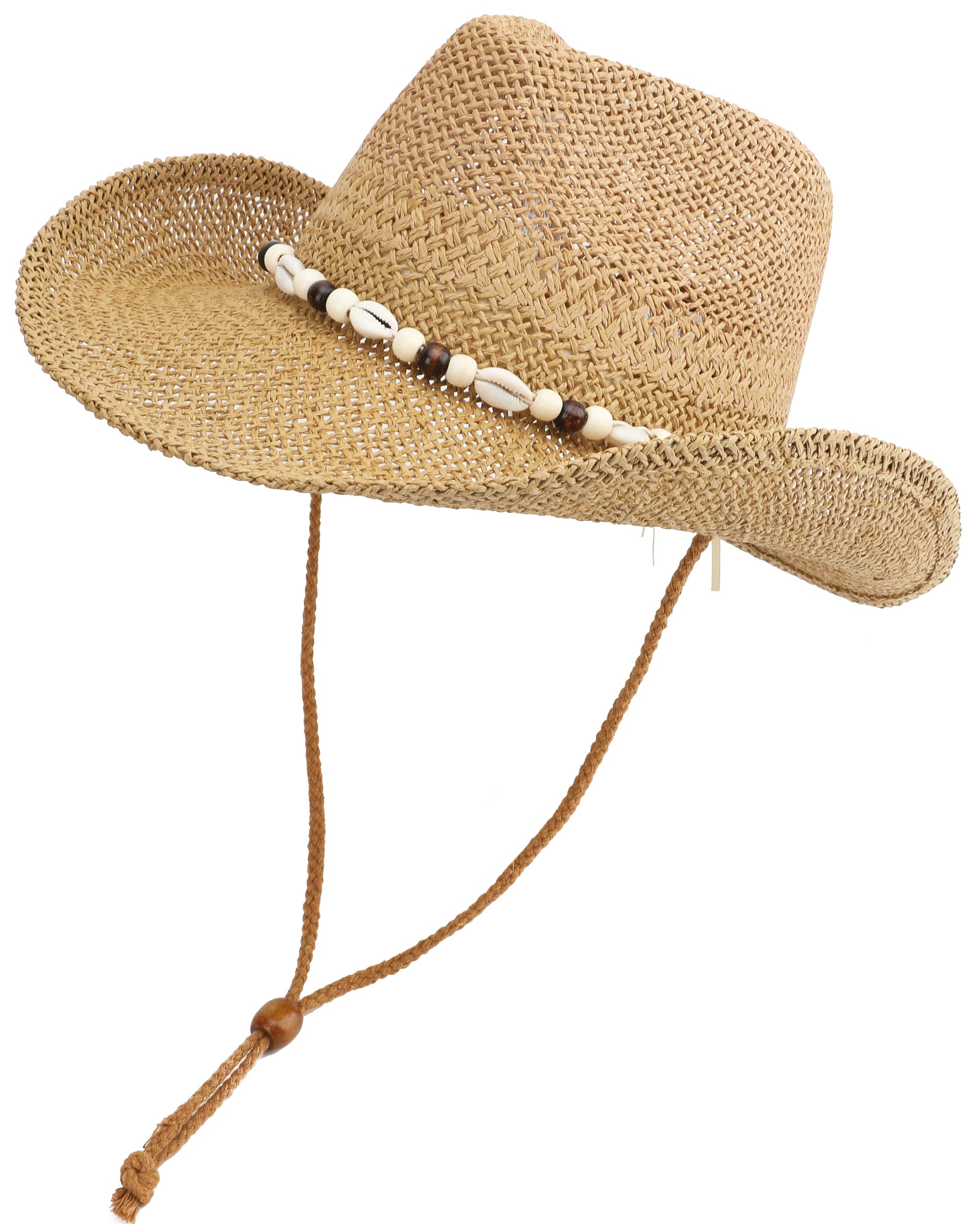Melesh Adult Sun Straw Western Cowboy Hat Colored (Rice)