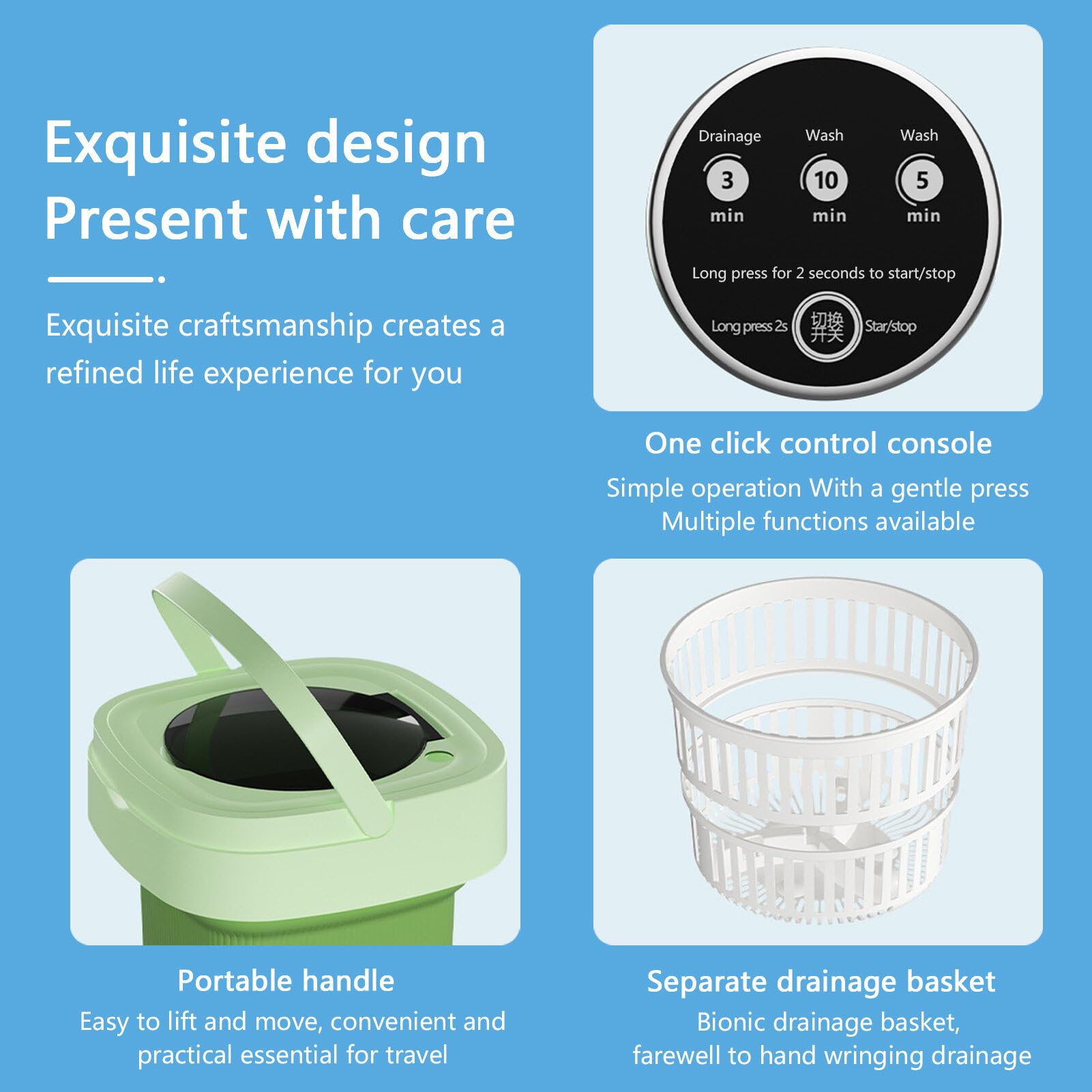 Portable Washing Machine, Foldable Mini Washing Machine and Spin Dryer Large Capacity Mini Washer Small Foldable Bucket Washer Suitable for Apartment Dorm,Travelling,Best Gift Choice -PURPLE