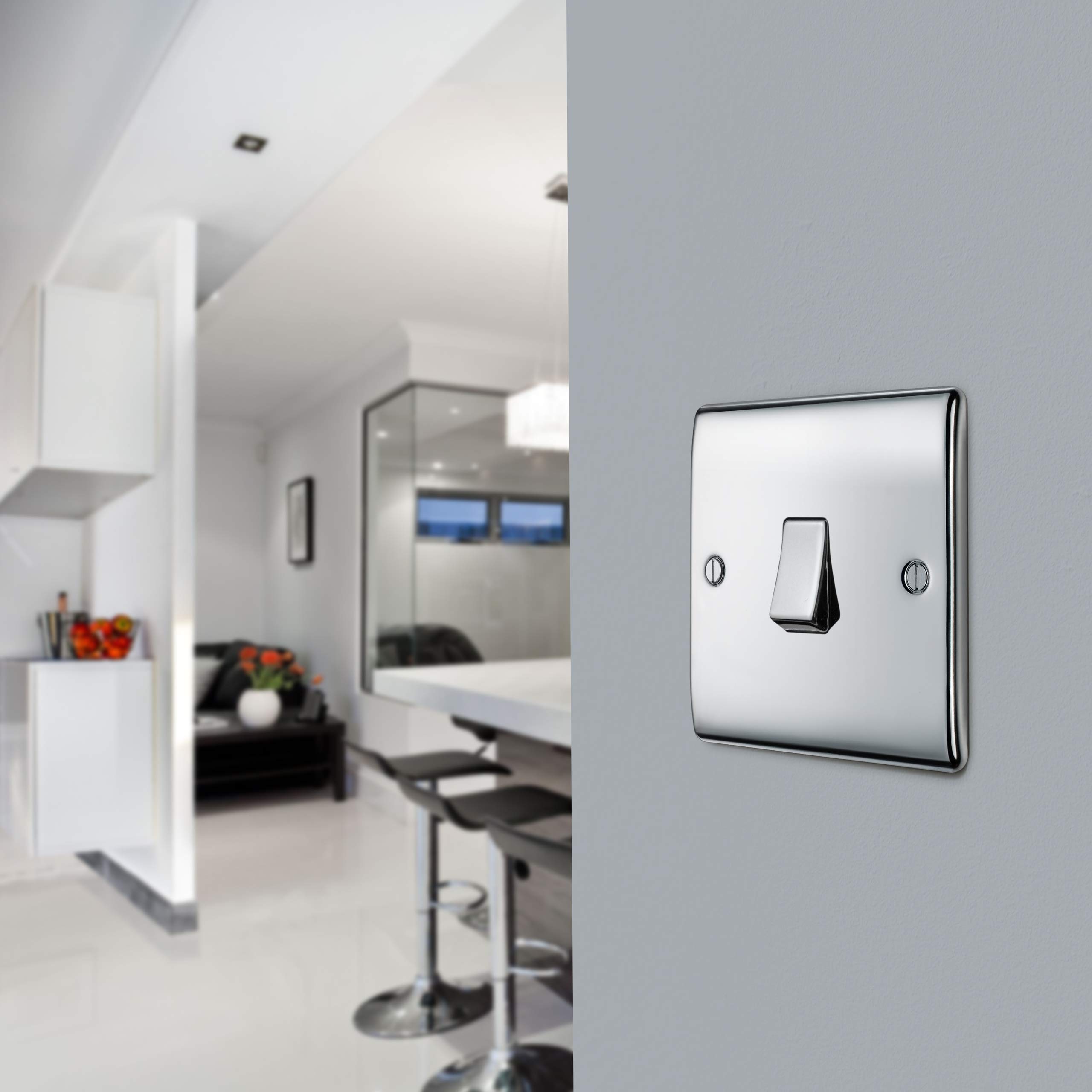 masterplug BG Electrical NPC12 Nexus Metal Polished Chrome 1 Gang 2 Way 10 A Plate Switch