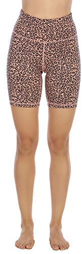 OVRUNS Biker Shorts for Women High Wasit Printed Yoga Shorts with Pockets Leopard Workout Running Athletic Cheetah Shorts - Brown - L