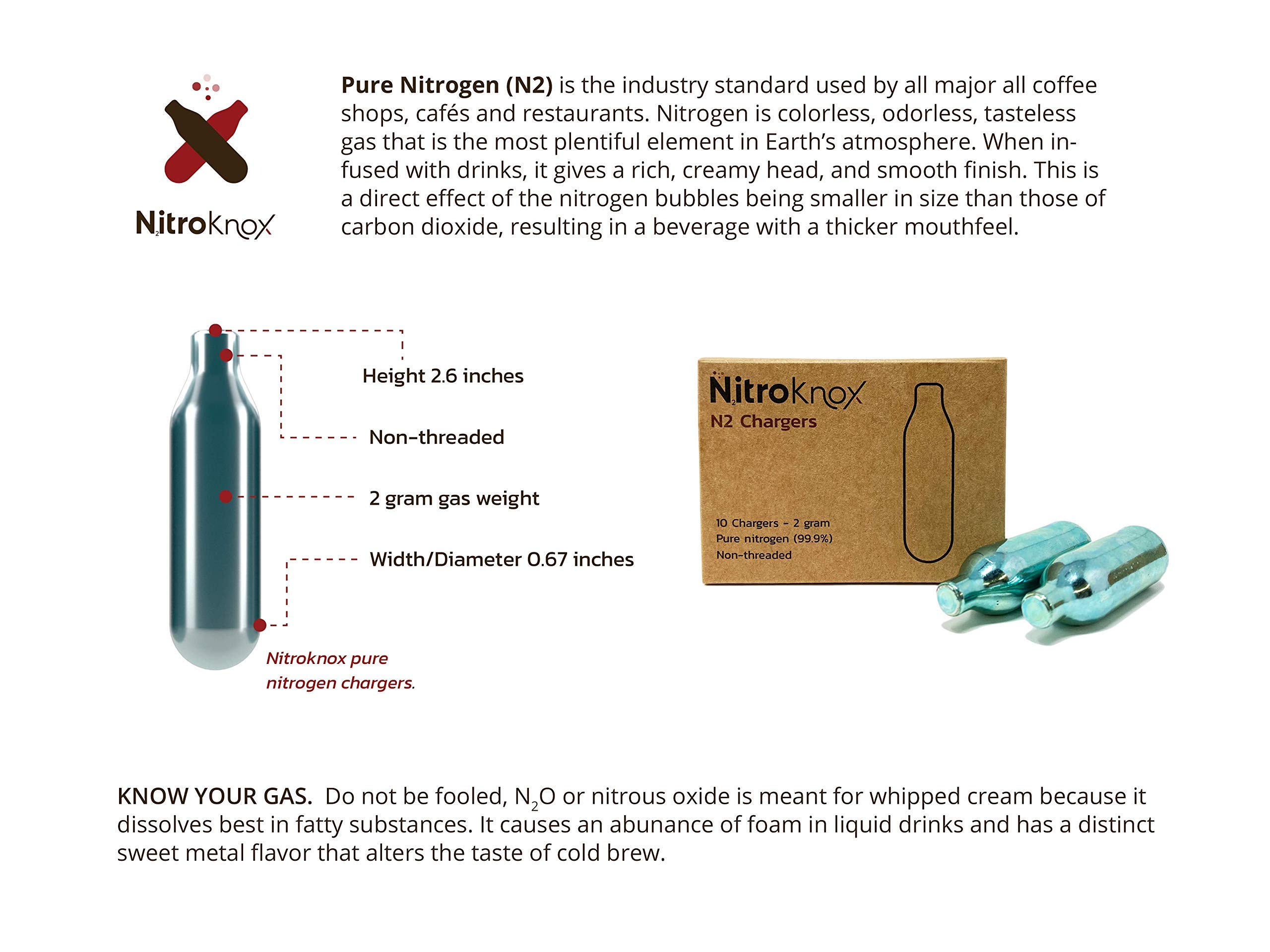 Nitroknox N2 Chargers for Nitro Cold Brew Coffee 10 Pack Non-threaded Pure Nitrogen Cartridges