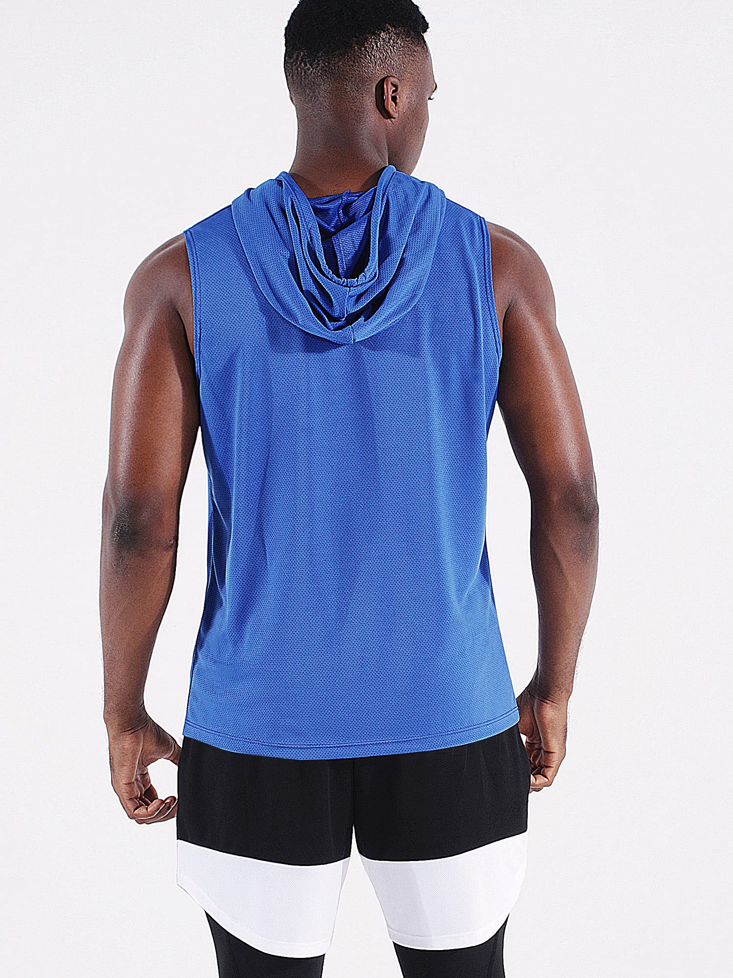 NELEUS Men's Running Tank Tops 3 Pack Sleeveless Workout Athletic Shirts with Hoods and Pockets,5093,Black/Grey/Blue,XL