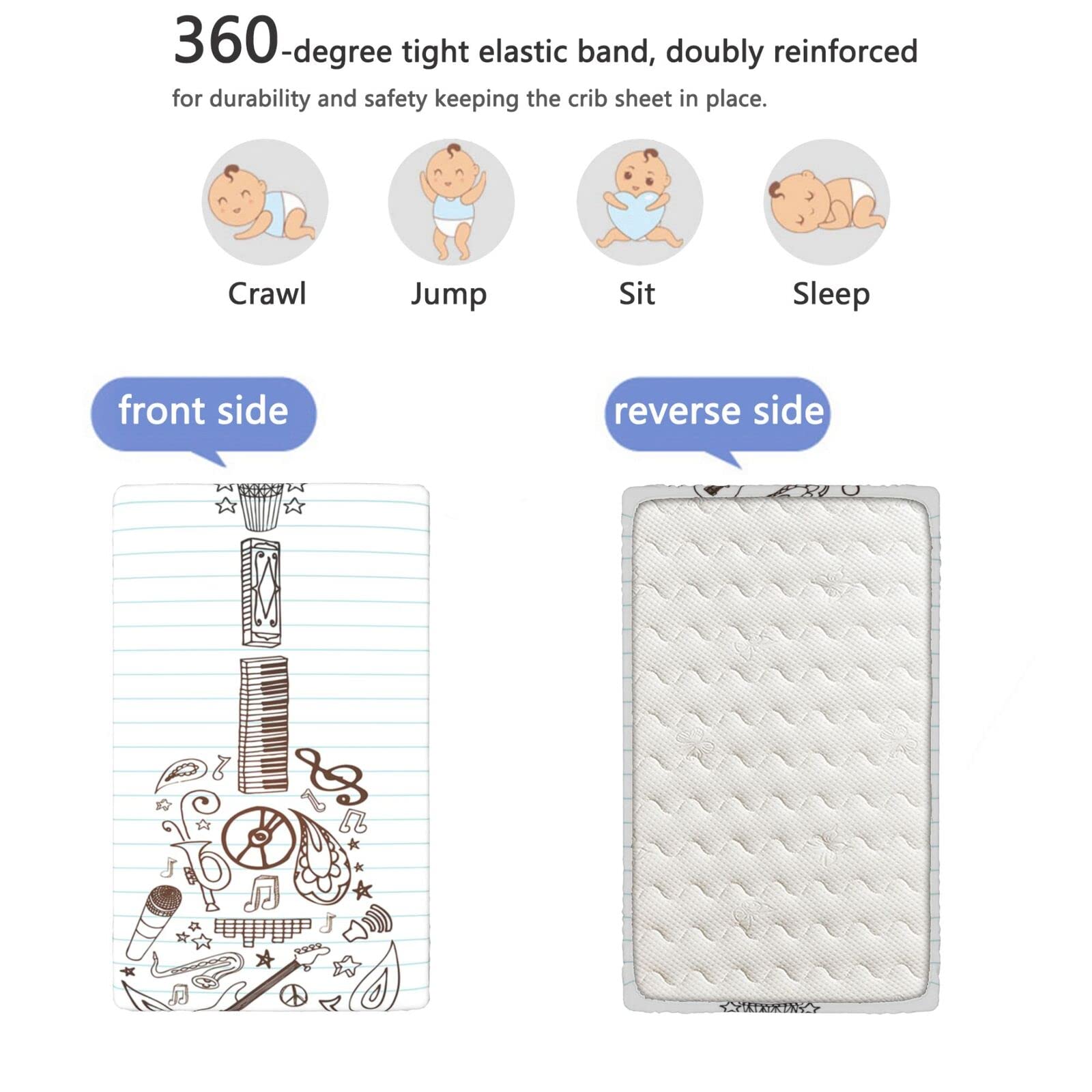 Music Themed Fitted Crib Sheet,Standard Crib Mattress Fitted Sheet Ultra Soft Material-Baby Crib Sheets for Girl or Boy,28β x52β,White Chocolate Baby Blue
