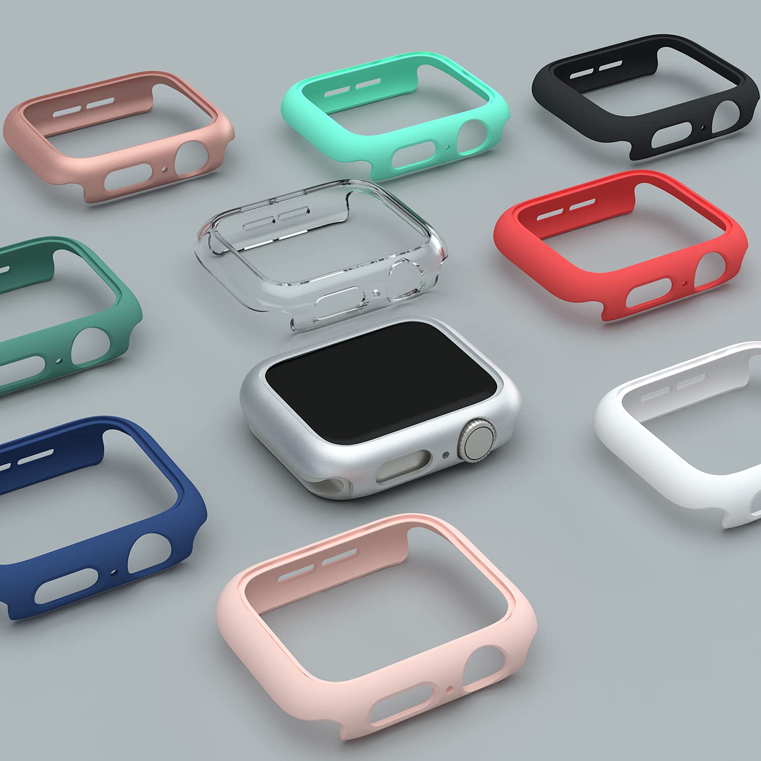 Mugust 4 Pack Hard PC Bumper Case Compatible with Apple Watch Series 3 38mm Without Glass Screen Protector, Scratch Resistant Protective Frame Edge Cover for iWatch 38mm, Silver/White/Black/Navy Blue