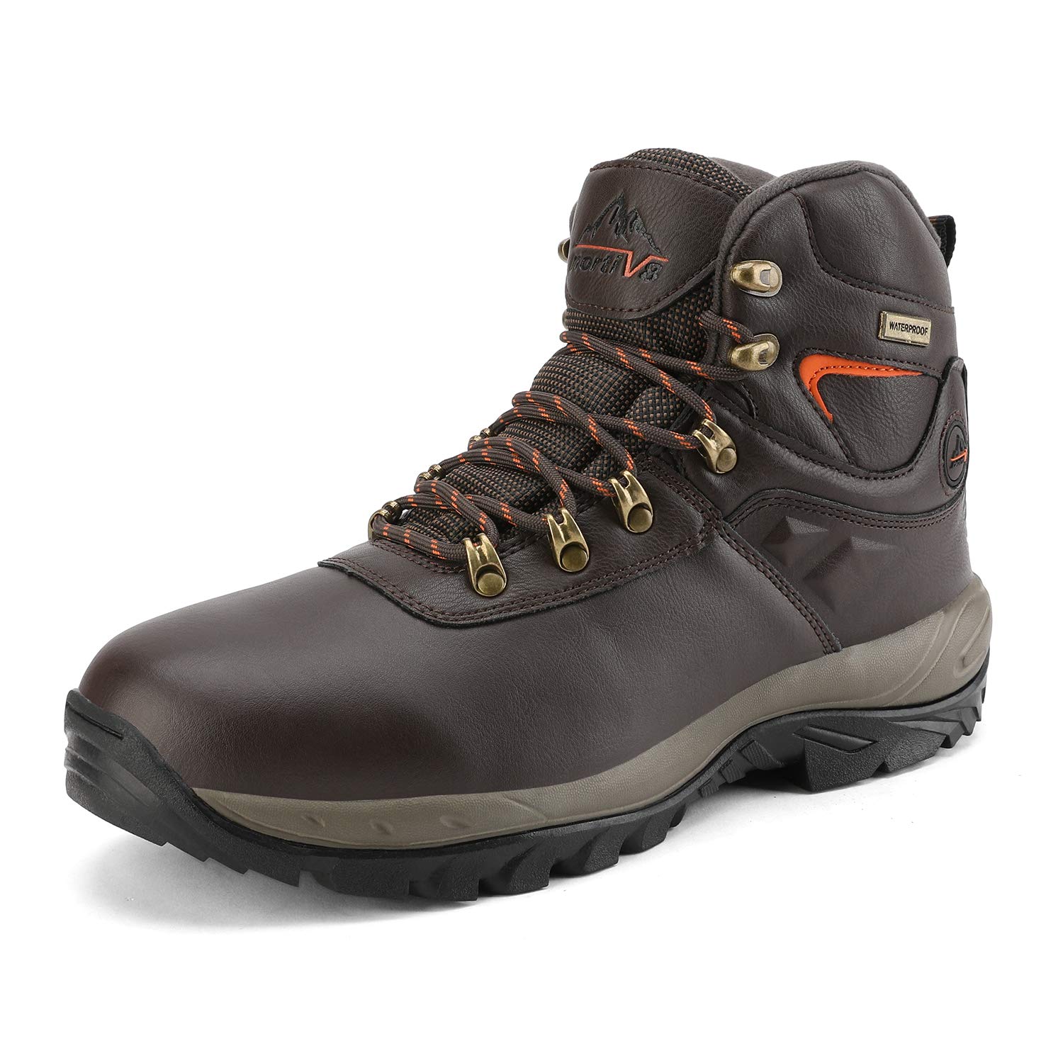 NORTIV 8 Men's Mid Ankle Leather Waterproof Work Boots Outdoor Hiking Boots Brown/Black/Orange Size 10.5 M US 170412