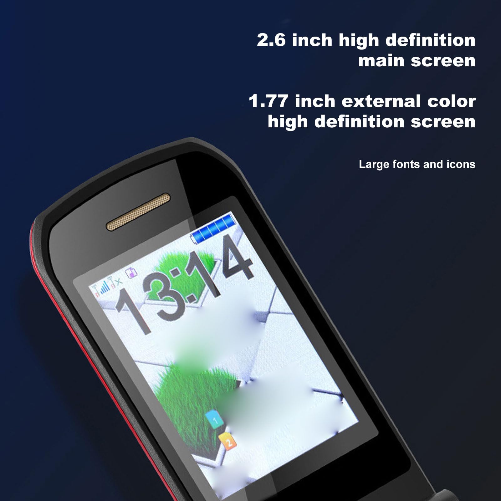 LJCM Dual Card Flip Phone, 2.6 Inch Main Screen 1.77 Inch External Color Screen Metal ABS 4G Senior Flip Phone GPS Positioning for (Red)