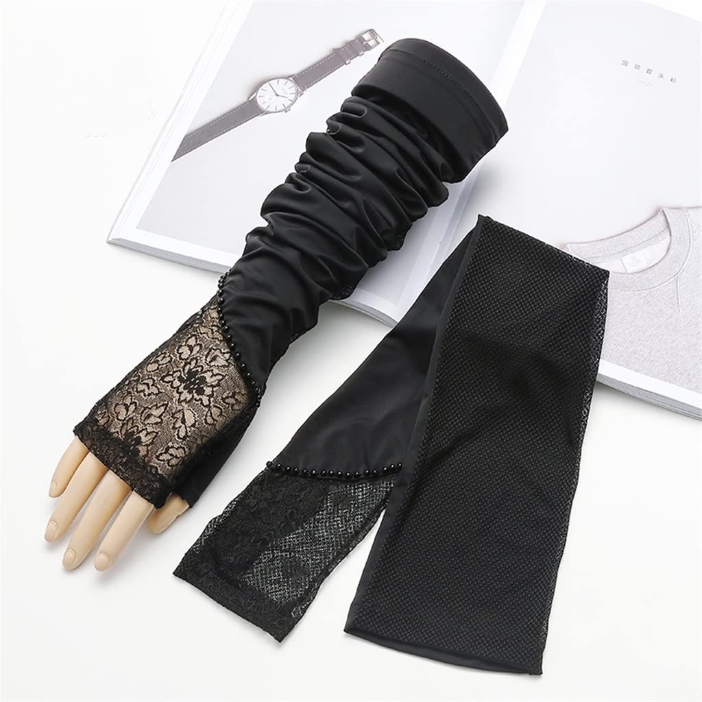 Summer Driving Gloves Women's Ice Silk Sleeves Arm Guards Lace Long Sleeves Thin (Color : B, Size : Length 57cm)