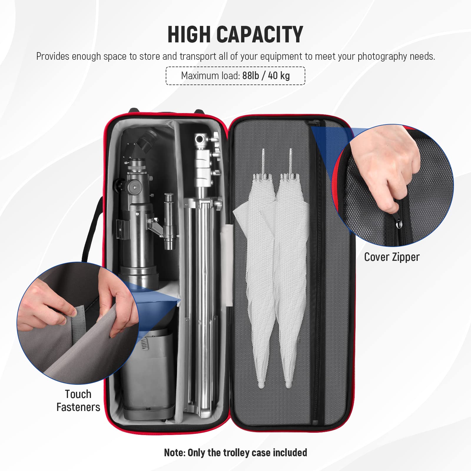 Neewer Trolley Case for Photo Studio Equipment, 30"x11"x11"/77x28x27cm, Tripod Rolling Bag with Wheels/Straps/Padded Compartment/Handle for Light Stands, Strobes, Photography Accessories, PB005
