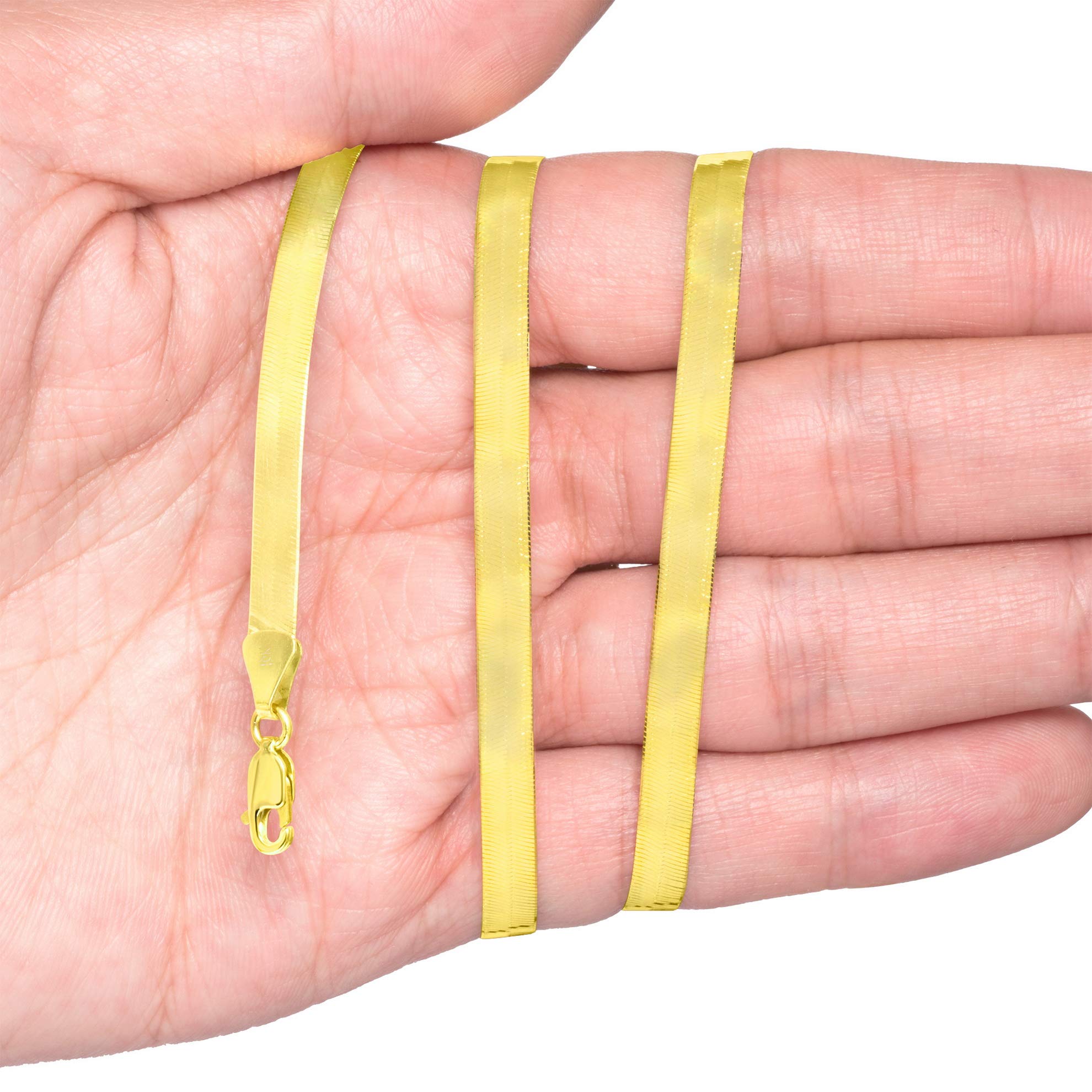 Nuragold 14k Yellow Gold 5mm Solid Herringbone Silky Flat High Polish Chain Necklace, Mens Womens Jewelry 14" 16" 18" 20" 22" 24"