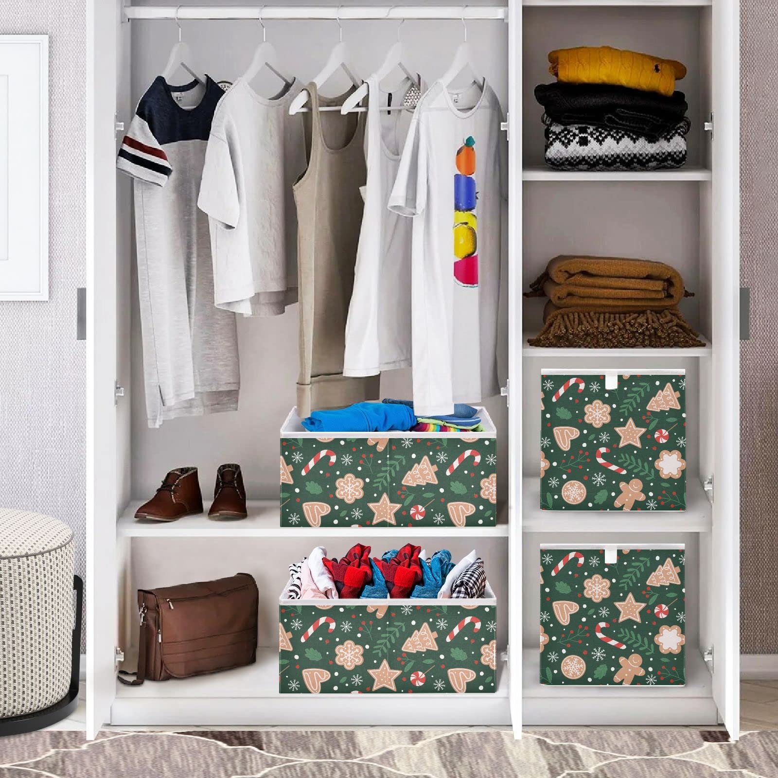 NFMILI Storage Bins (Christmas Candy) Large Storage Baskets Collapsible Fabric Storage Cubes Organizer with Handles