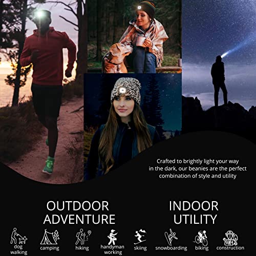Night Scope Classic LED Rechargeable Knit Beanie Warm Head Light Hat Headlamp for Outdoor Activities - Black