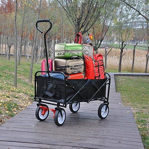 LKIJYG Folding Wagon Camping cart Garden cart Collapsible Outdoor Utility Wagon with Brake (Single Cloth Hopper, Red)