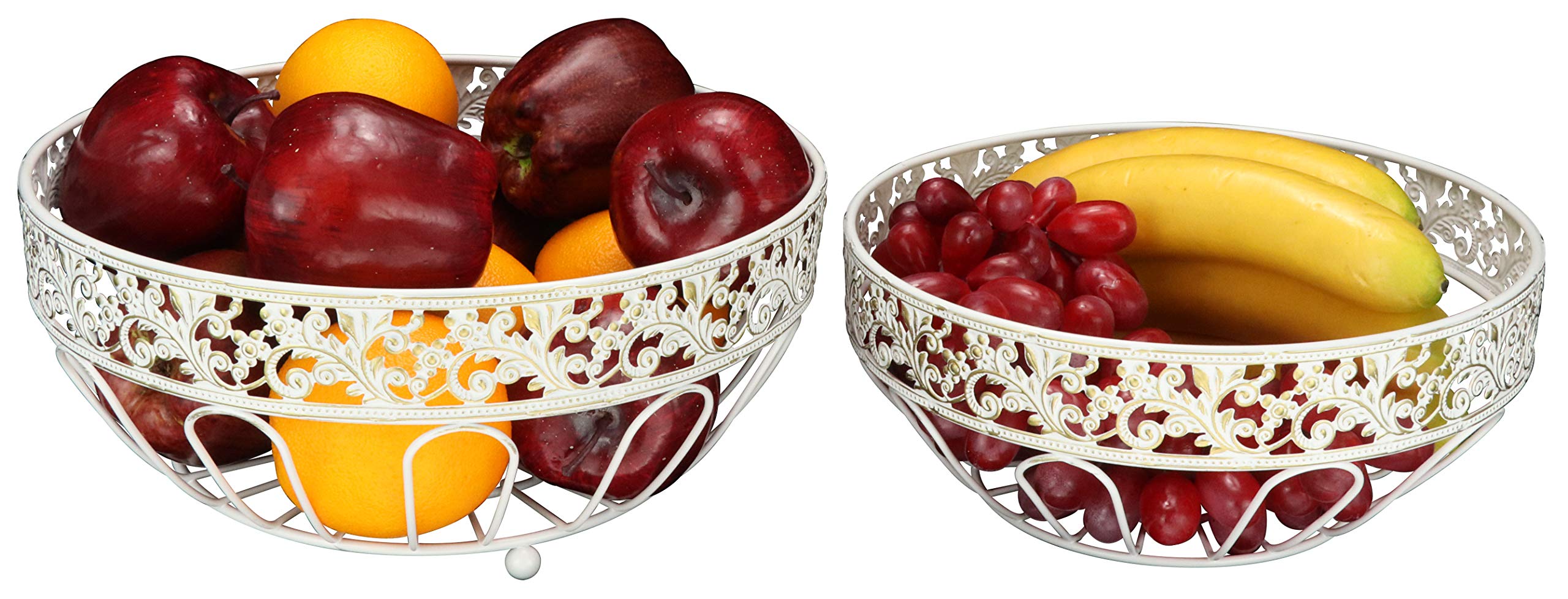 ROSYLINE 2 tier fruit basket, fruit bowl, multi-purpose kitchen and living room storage fruit and vegetable basket (White Brushed Bronze)