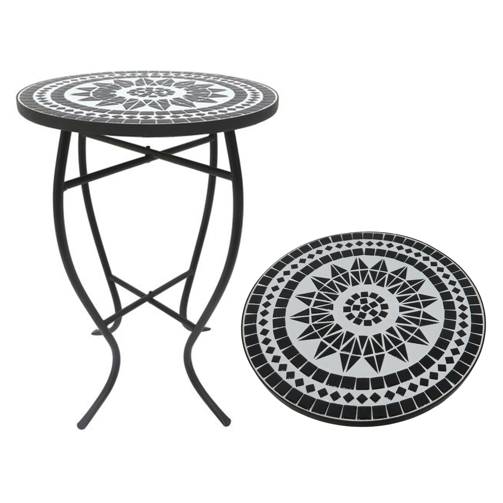 MOOOTTO Outdoor Side Table Mosaic 14 Inch Round Accent Table Plant Stand with Concrete Tile Top Patio End Table, Indoor and Outdoor Accent Table (Dark Blue)