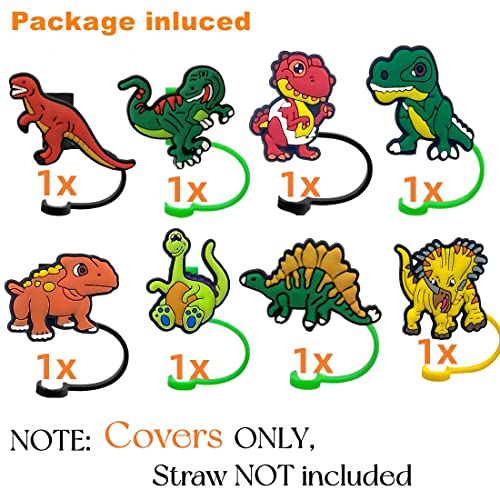 Straw Cover for Stanley Cups, 8pcs Dinosaur Straw Cover Cap - Reusable Dust-Proof Drinking Straw Tips Cover Fit for 6-8mm Straws for Starbucks Cups Tumbler Water Bottle Drink Condoms