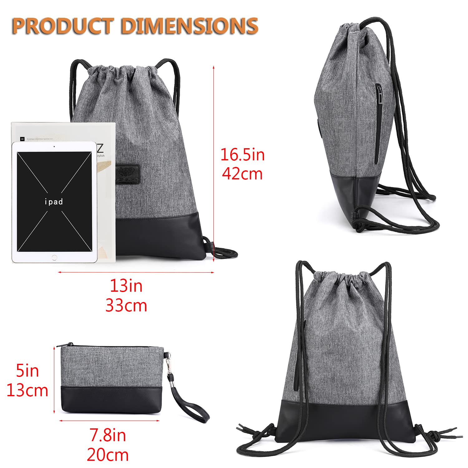 SunForMorning Drawstring Backpack Gym Sports String Bag Sackpack, Black