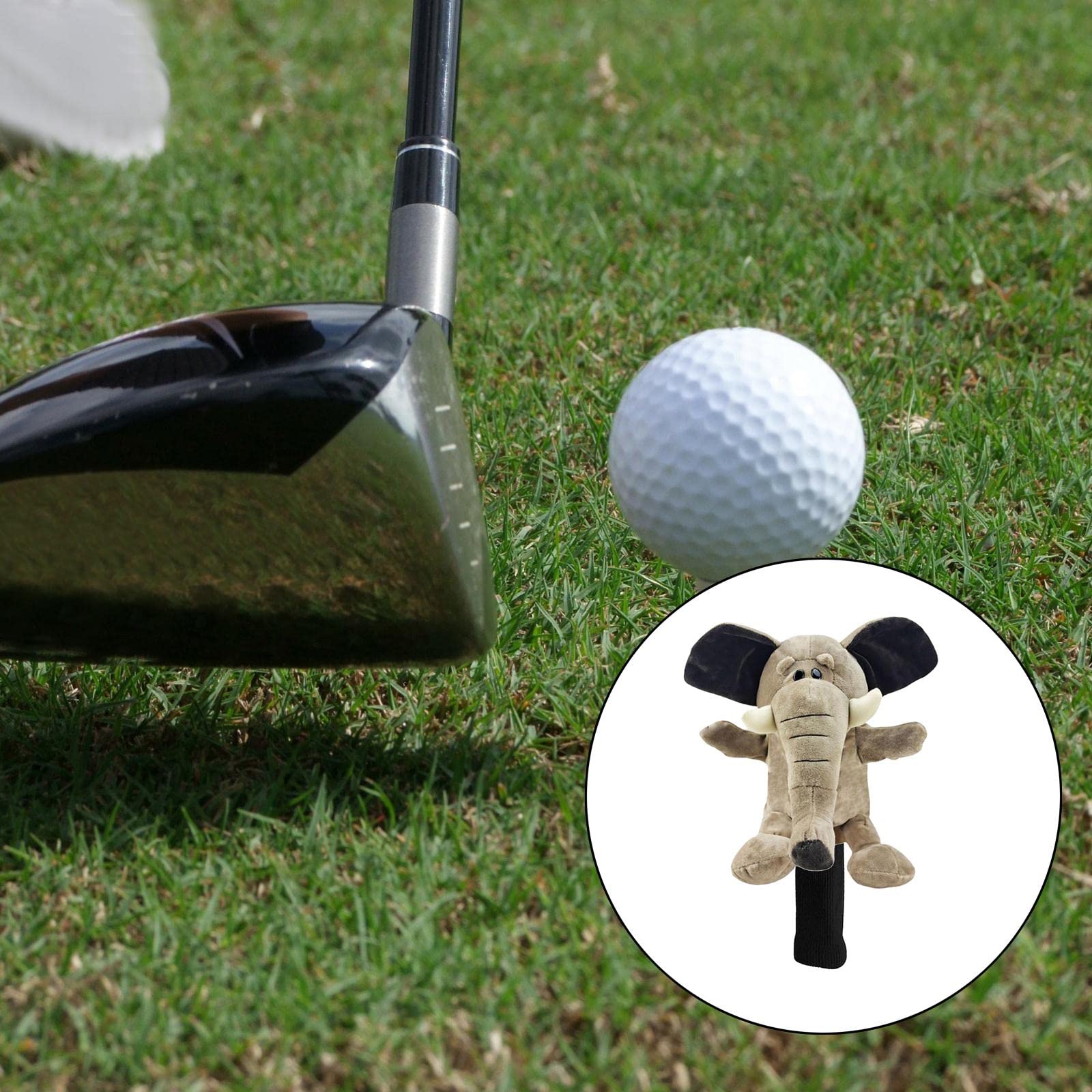 SM SunniMix Soft Plush Golf Club Driver Headcover, Cute Animal Golf Wood Headcovers, Women Men Golfer Gift & Golf Bag Accessories - Elephant