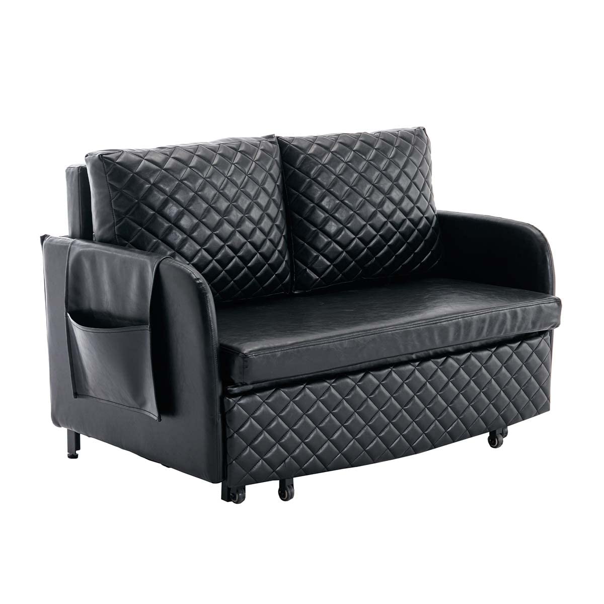 Lin-Utrend 46" Convertible Sleeper Sofa Bed, Modern Loveseat Couch with Pull Out Bed, Small Love Seat Futon Sofa Bed with Headboard, 2 Pillows Side Pockets for Living Room Apartment (Black)
